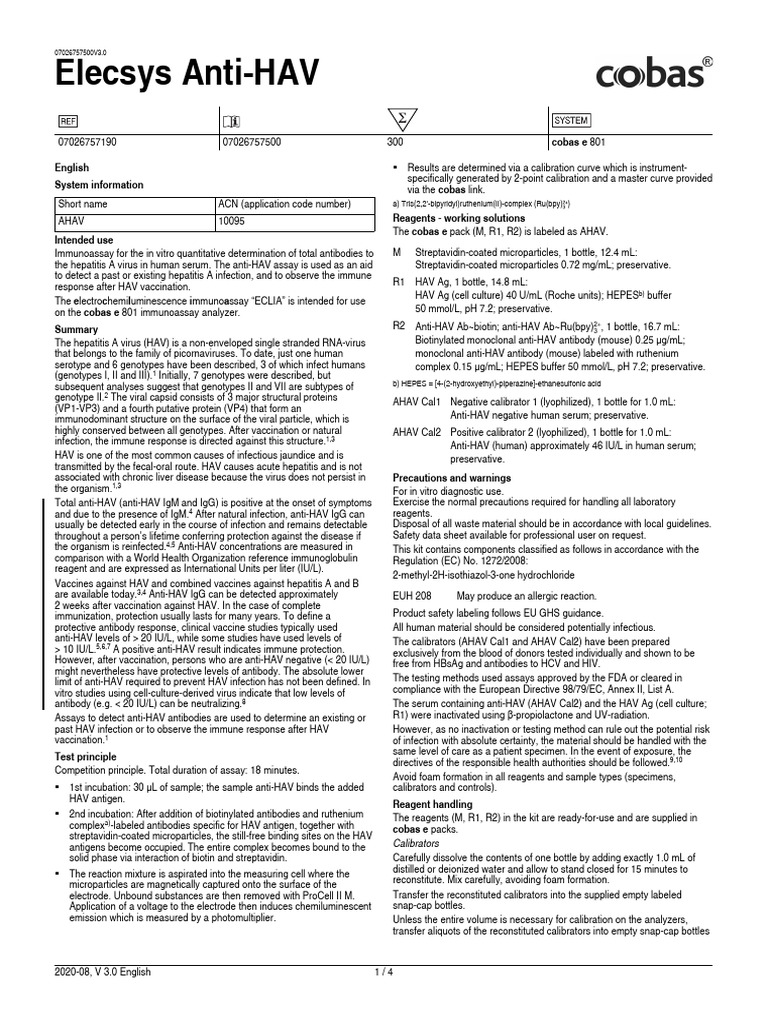 Insert - Elecsys Anti-HAV.07026757500.V3.en | PDF | Immunology | Virology