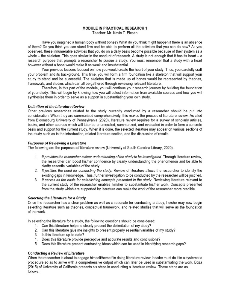 PR1 MODULE - Selecting and Synthesizing Information From Relevant Literature | PDF | Concept ...