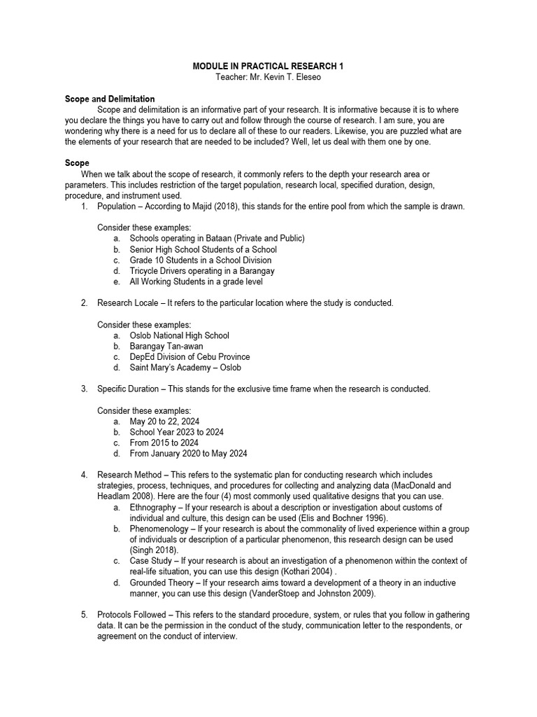 Pr1 Module - Scope and Delimitation, Significance of The Study | PDF | Qualitative Research | Data