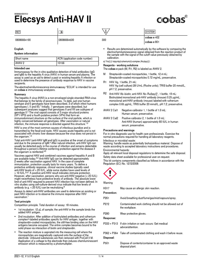 Elecsys Anti-HAV II Assay Overview | PDF | Hepatitis | Medical Specialties