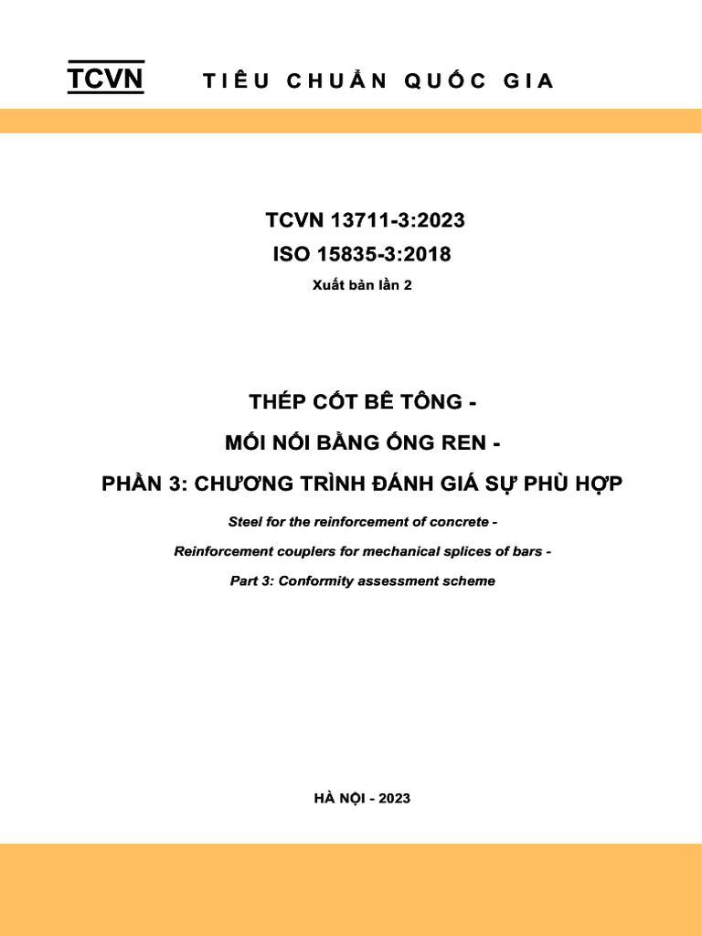 TCVN 13711-3-2023 (IDT ISO 15835-3-2018) Thép cốt bê tông - Mối nối ...