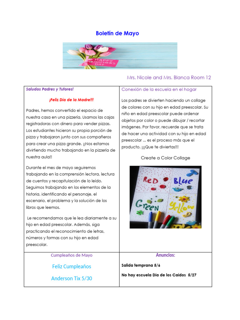 Boletín de Aula para Padres | PDF