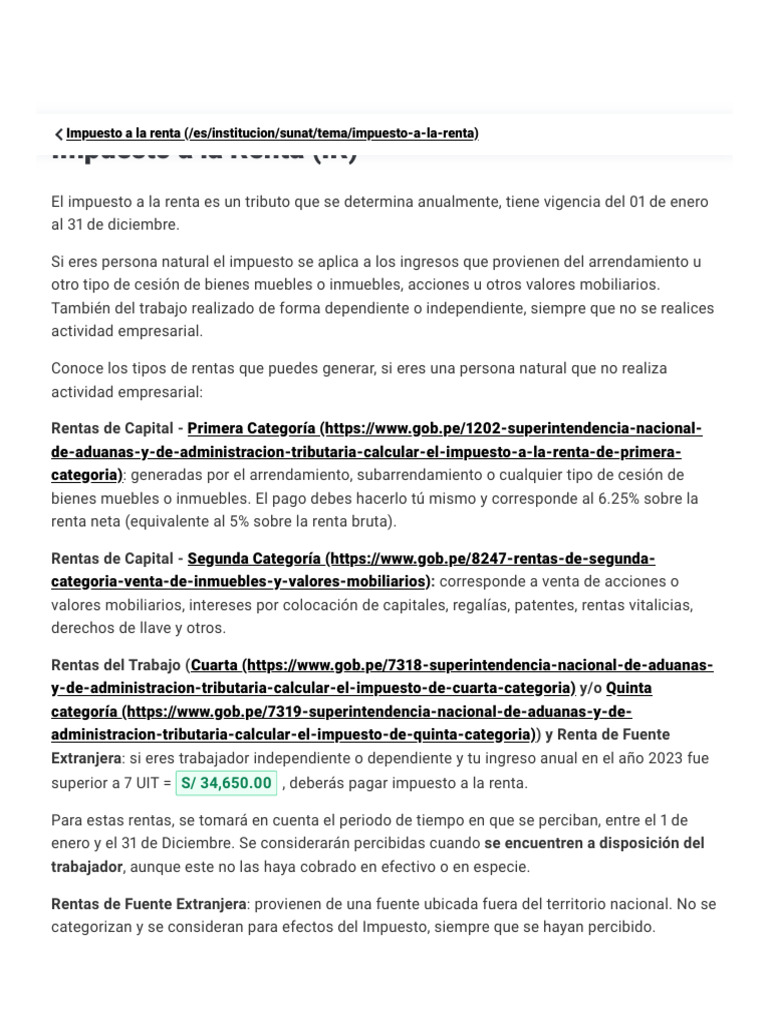 Impuesto A La Renta (IR) - Orientación - Superintendencia Nacional de Aduanas y de ...