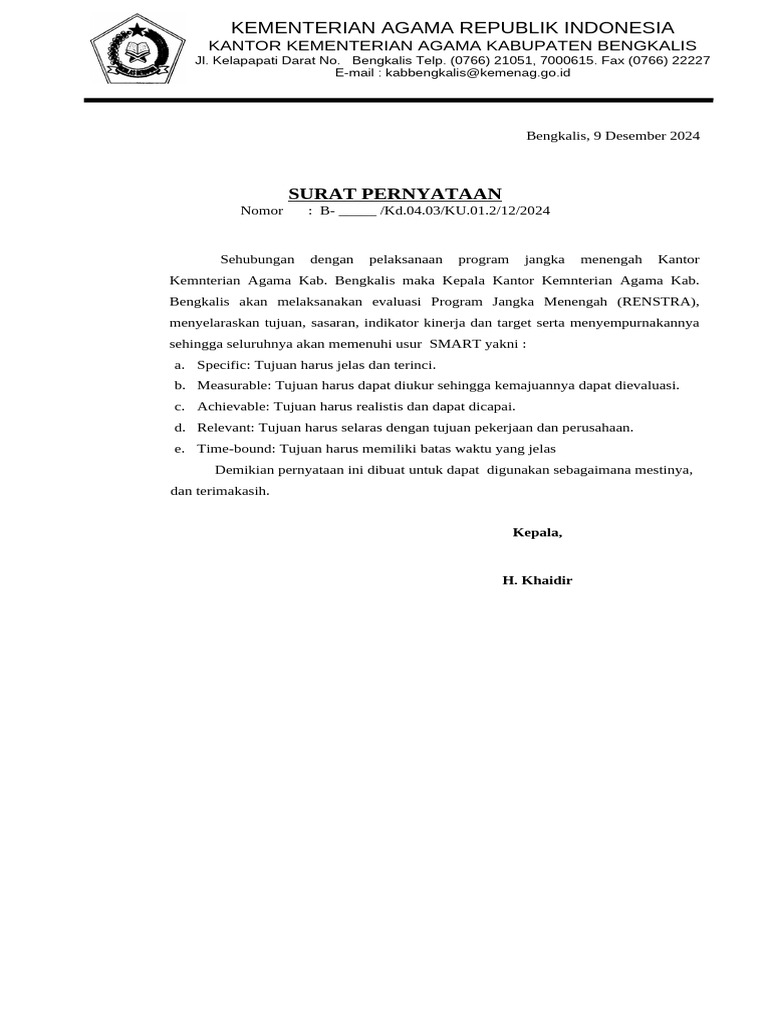 Surat Pernyataan Melakukan Evaluasi Program | PDF