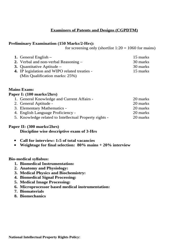 Patent Examiner Exam Syllabus & IPR Overview | PDF | Trips Agreement ...