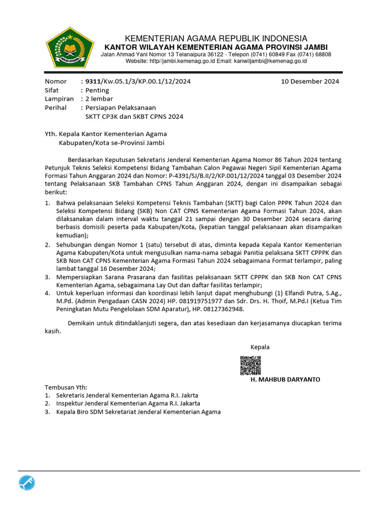 SURAT PEMBERITAHUAN PELAKSANAAN SKTT DAN SKBT 2024 - Signed | PDF