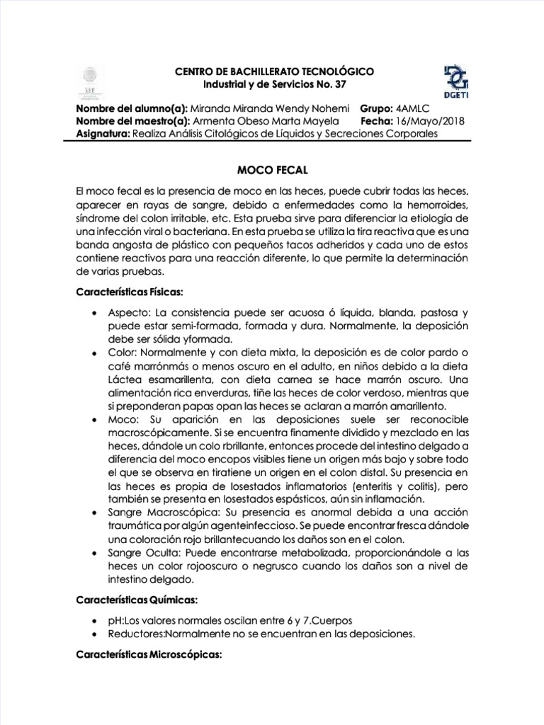 Moco Fecal: Causas y Significado Clínico | PDF | Heces | Medicina CLINICA