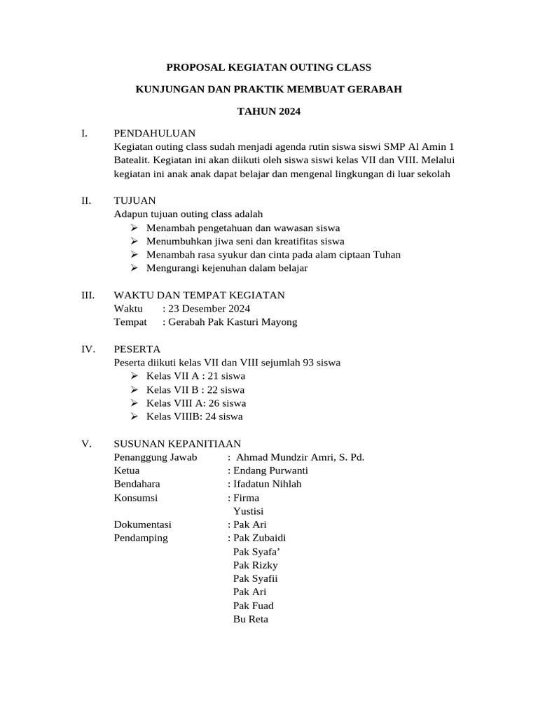 Outing Class Gerabah SMP Al Amin 2024 | PDF