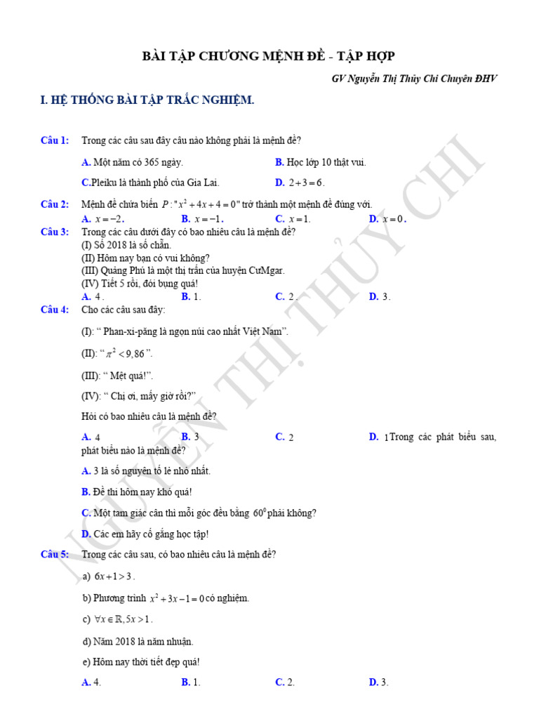 ĐỀ BT CHUONG I 10A7 | PDF