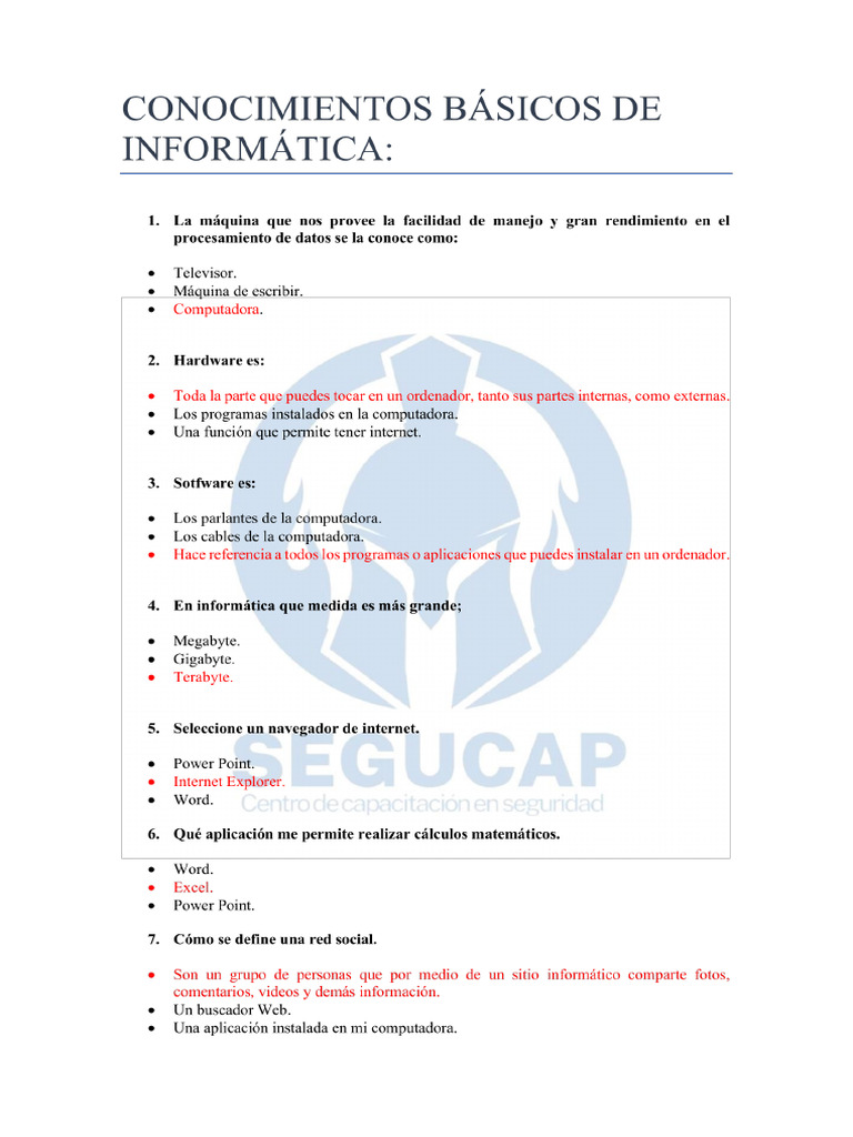 Banco de Preguntas Conocimientos Básicos de Informática | PDF