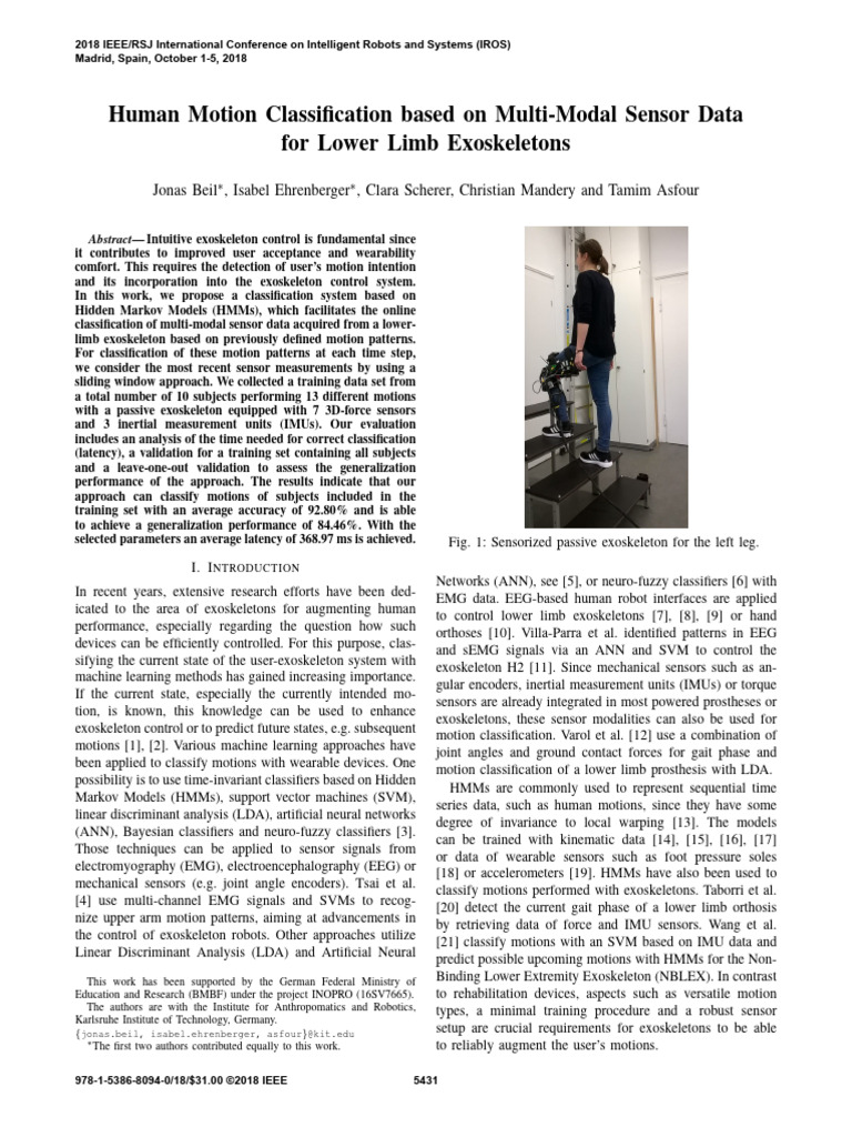 Human Motion Classification Based On Multi-Modal Sensor Data For Lower Limb Exoskeletons | PDF ...