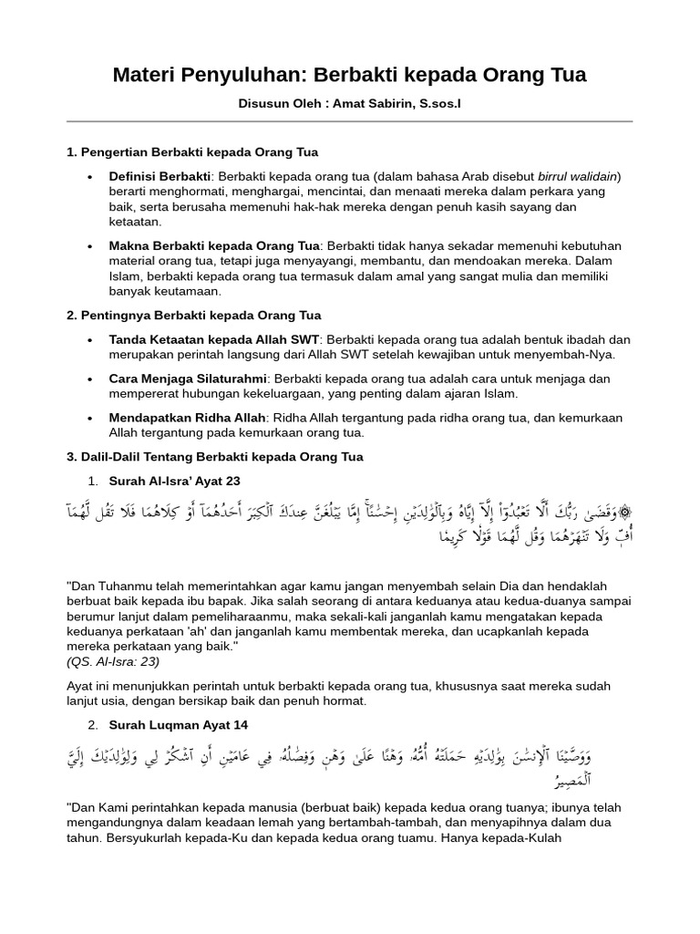 Materi Berbakti Kepada Orang Tua | PDF