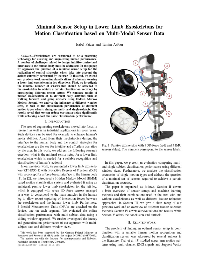 Minimal Sensor Setup in Lower Limb Exoskeletons | PDF | Statistical Classification | Applied ...