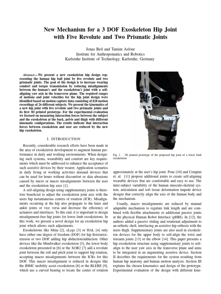 New Mechanism For A 3 DOF Exoskeleton Hip Joint With Five Revolute and ...