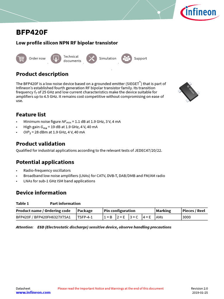 Infineon BFP420F DS v02 - 00 EN | PDF | Bipolar Junction Transistor | Transistor