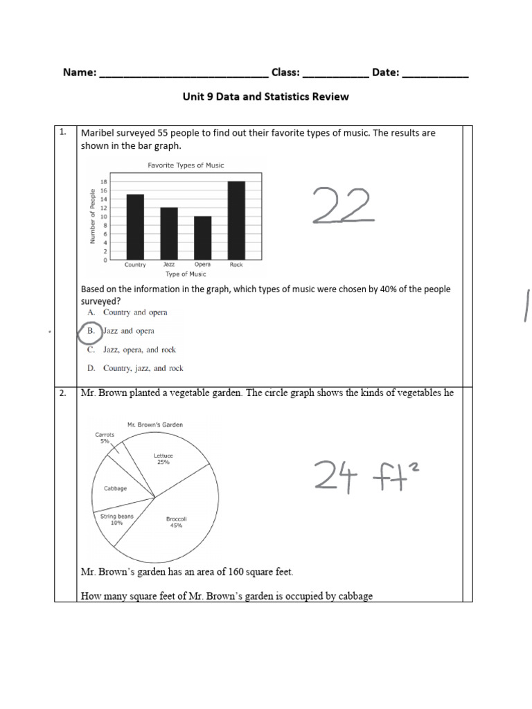Unit 9 Data and Statistics Review | PDF