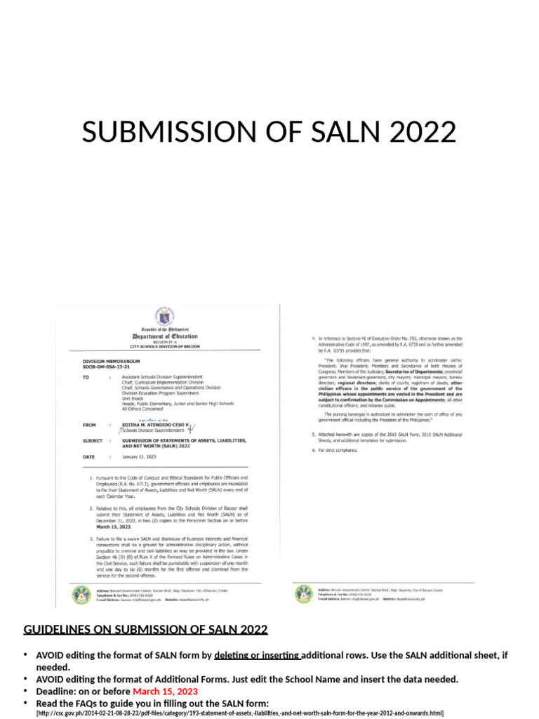 SALN 2022 Submission Guidelines | PDF | Net Worth