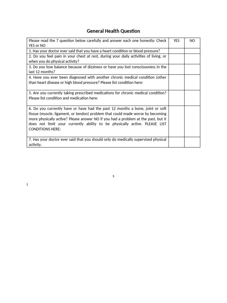 General Health Question PFT | PDF
