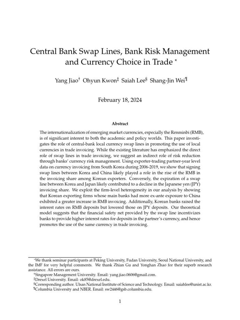 International Finance - ID290 - Central Bank Swap Lines Bank Risk ...