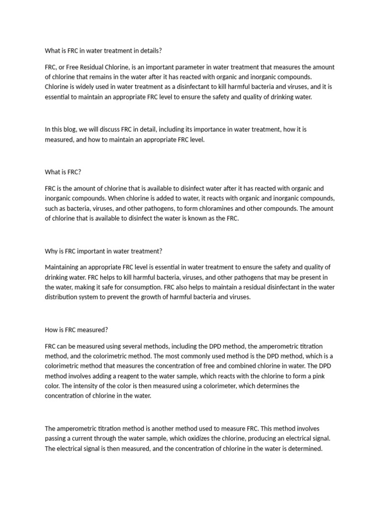 FRC drikig | PDF | Water Treatment | Water