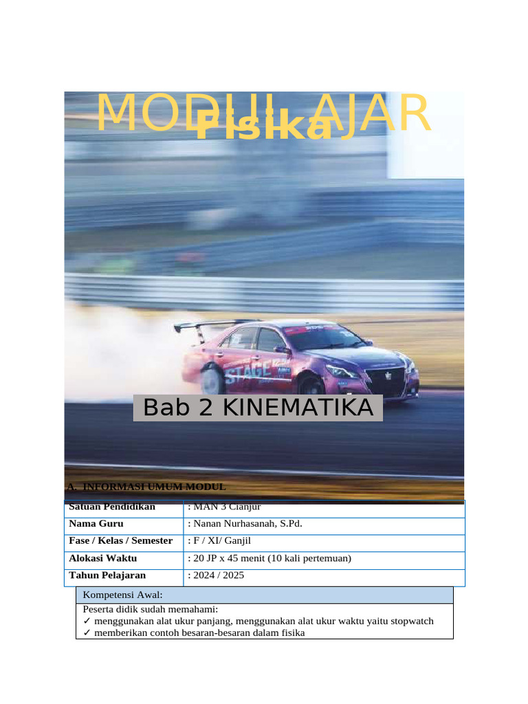 Modul Ajar Bab 2 Kinematika | PDF
