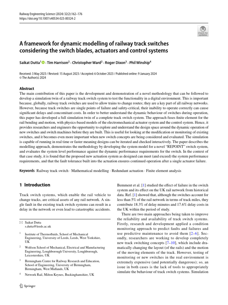Paper 24 Dynamic Modelling of Railway Track Switches | PDF | Bending ... Paper 24 Dynamic Modelling of Railway Track Switches | PDF | Bending ...
