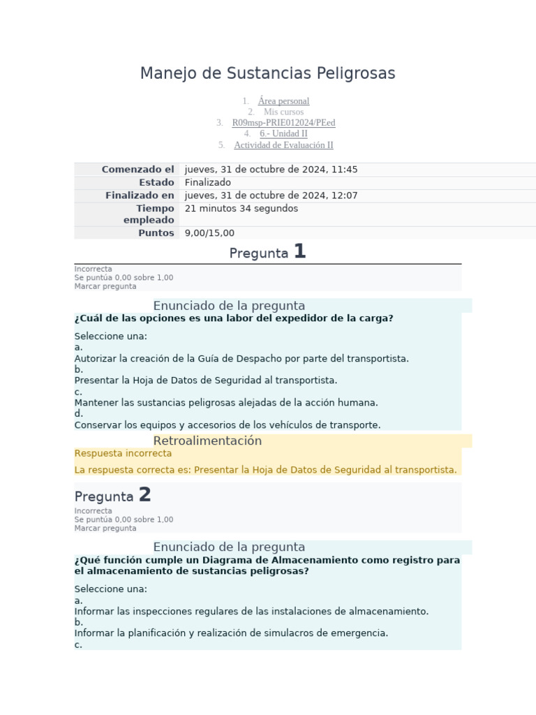 Manejo de Sustancias Peligrosas_Prueba2_Nota4 | PDF