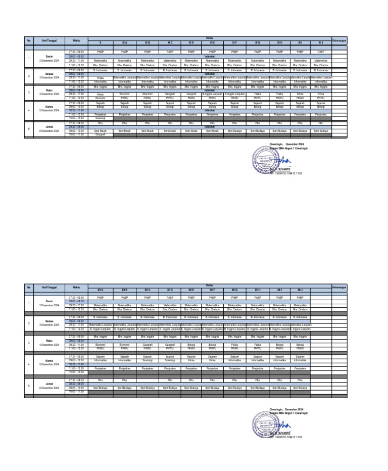 Jadwal Mapel PSAS Gasal 2425 | PDF