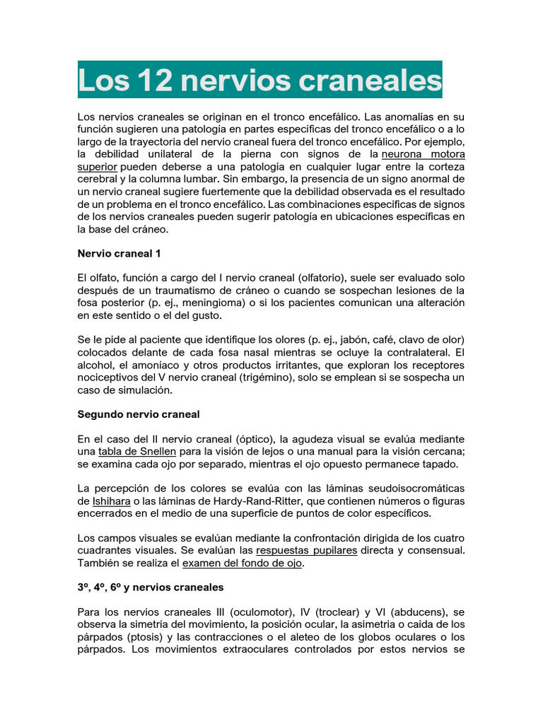 Evaluación de los 12 Nervios Craneales | PDF | Vértigo | Sistema nervioso