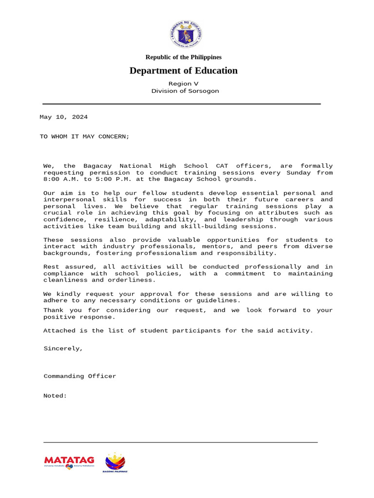 Letter Request To Conduct Traning | PDF