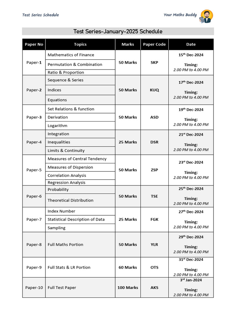 Test Series Schedule | PDF | Statistics | Statistical Analysis