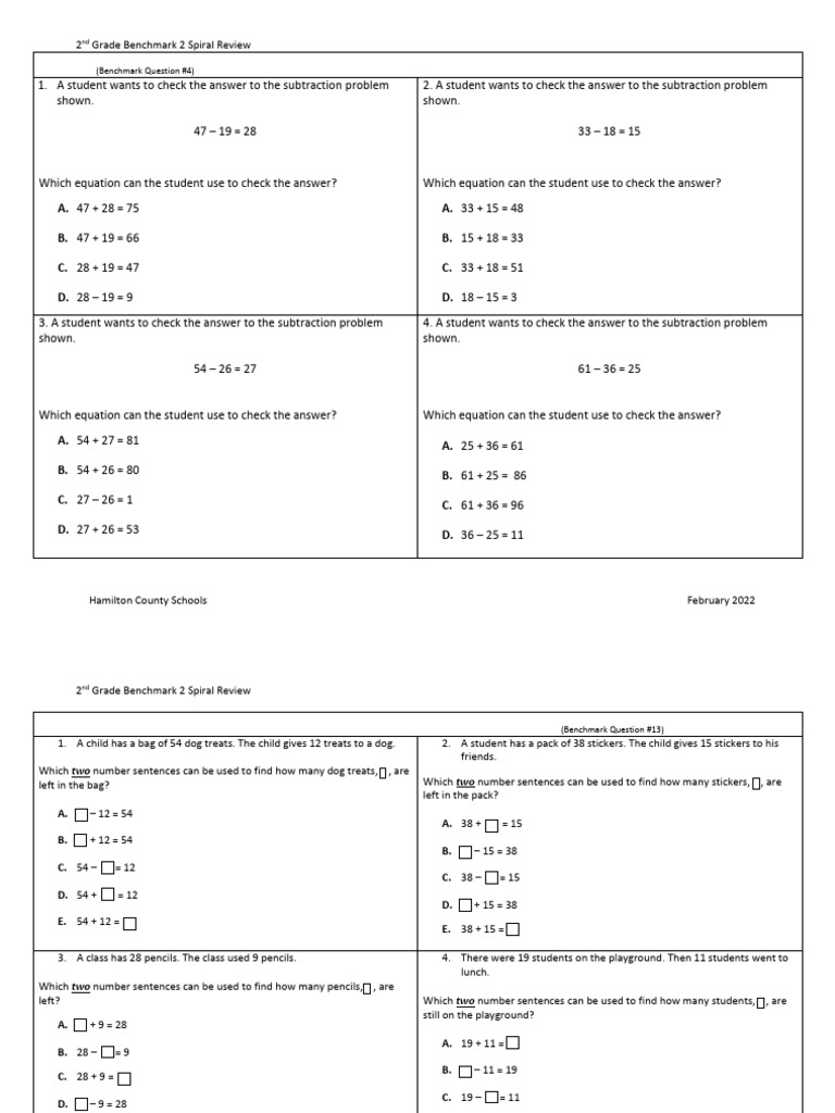 Second Grade Benchmark 2 Spiral Review-2021-22 | PDF | Mathematics ...