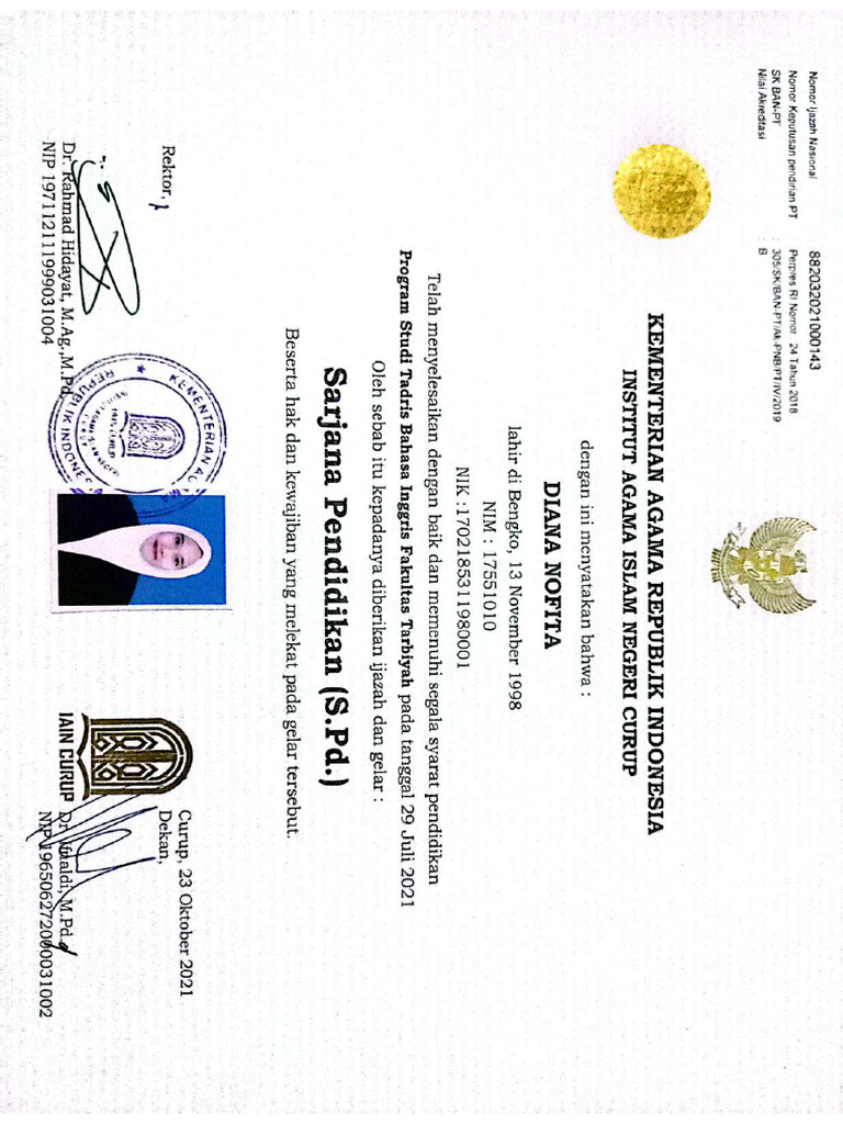 IJAZAH S1 DIANA NOFITA, S.PD Fix | PDF