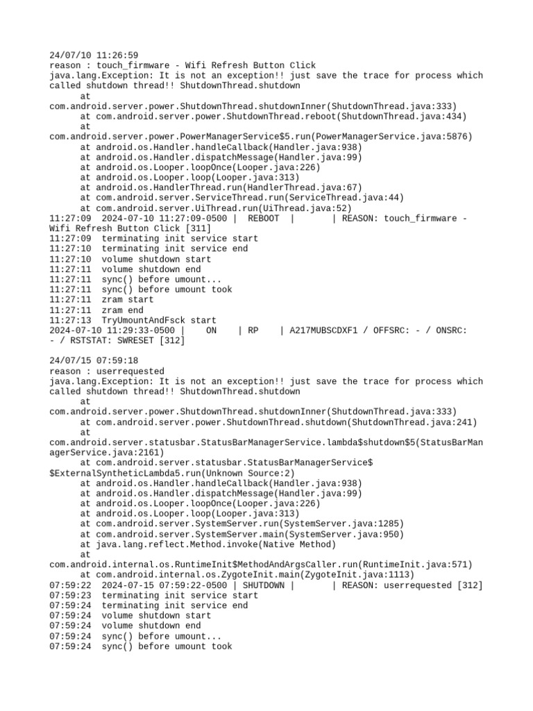 Android Shutdown and Reboot Logs | PDF | Java Specification Requests ...