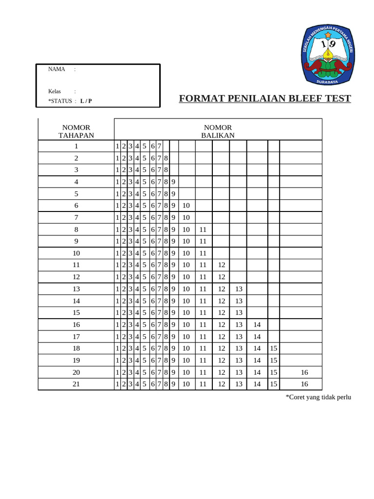 Format Penilaian Bleep Test | PDF