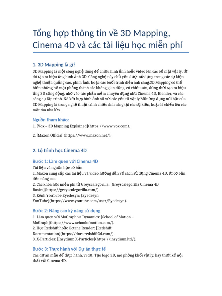 3D Mapping Cinema 4D Learning Plan | PDF