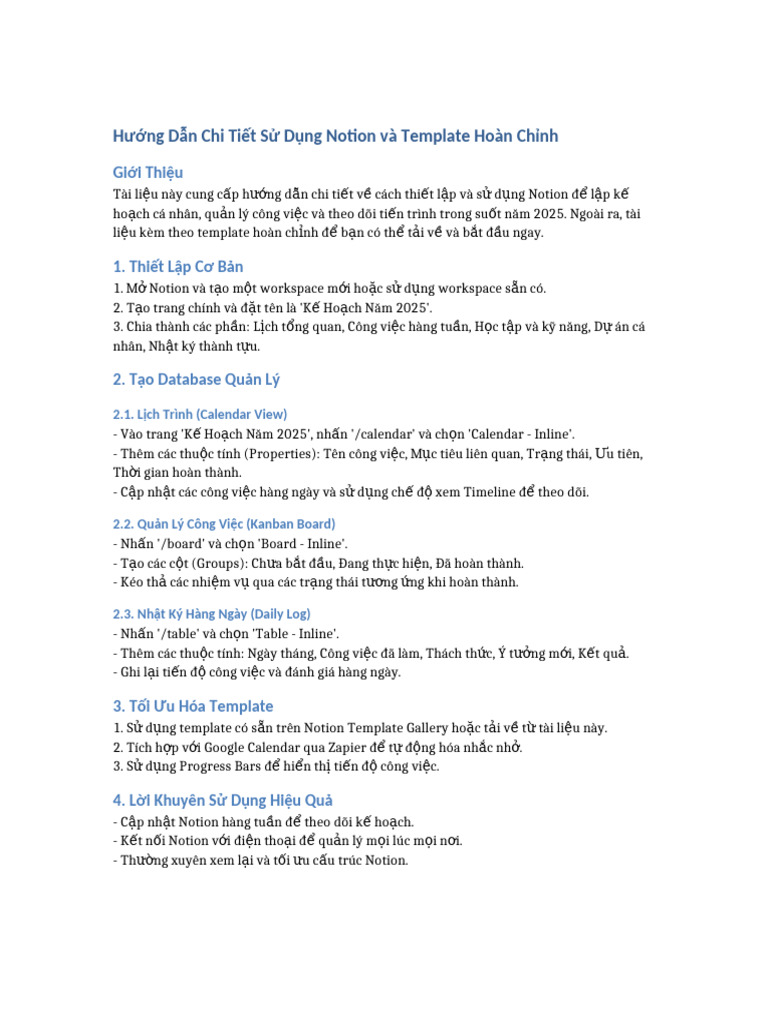 Huong Dan Notion Chi Tiet | PDF