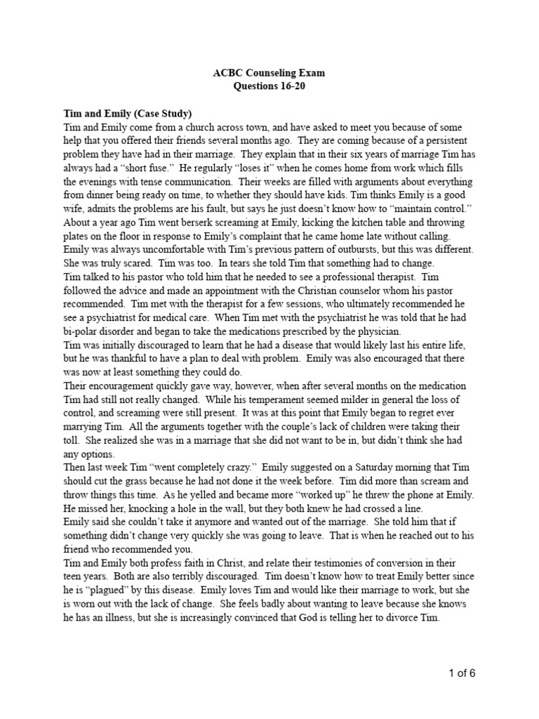 ACBC Exam Study Guide: Tim and Emily Case | PDF | Christian Counseling | Bible