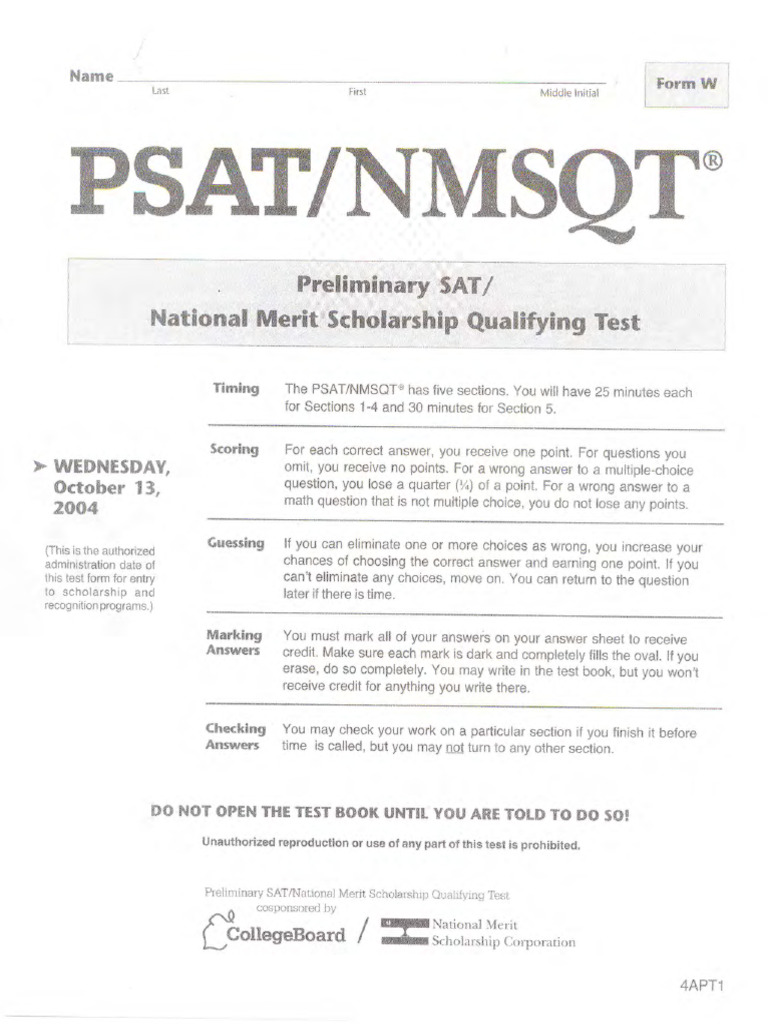 PSAT October 2004 | PDF | Standardized Tests