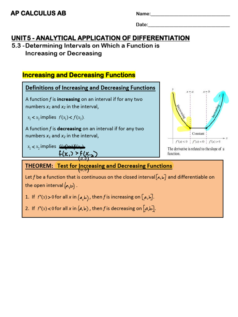 12 2 24 Cn 5 3 Determining Intervals On Which A Function Is Increasing Or Decreasing Pdf