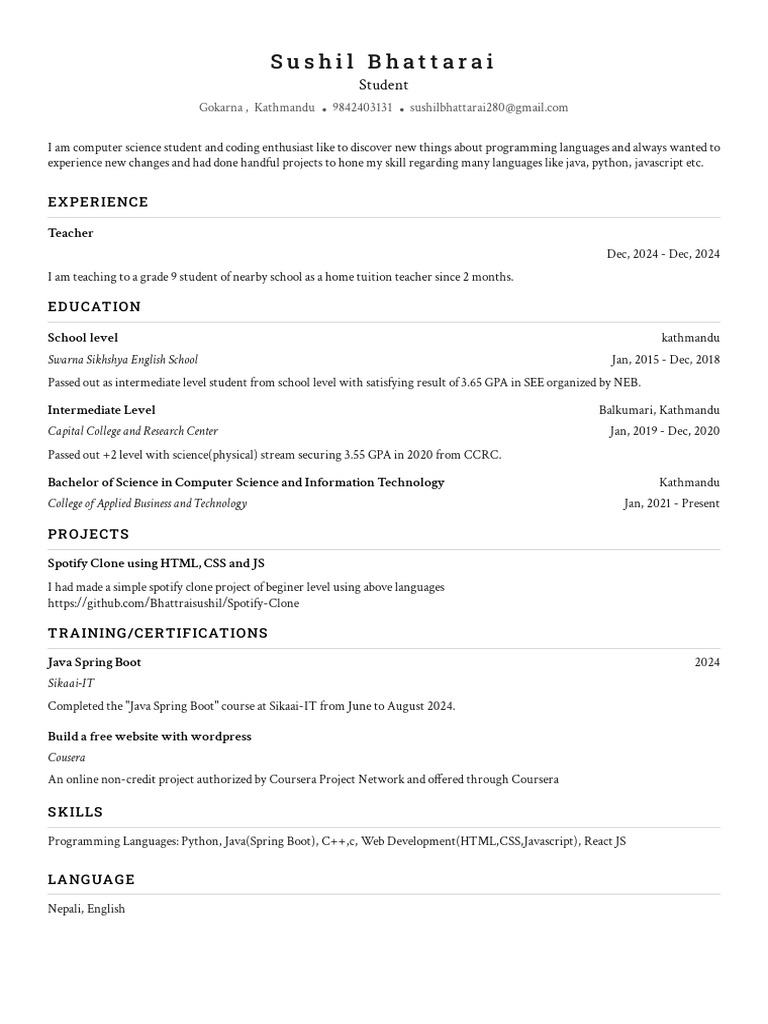 Sushil Bhattarai CV 1 | PDF