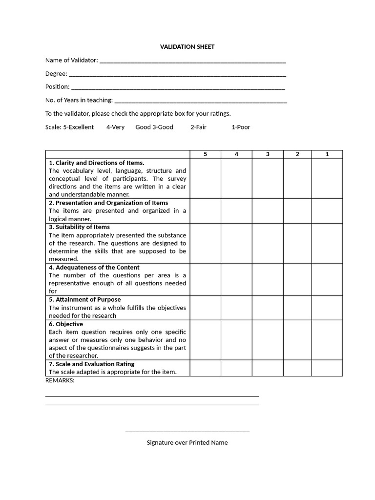 VALIDATION SHEET | PDF