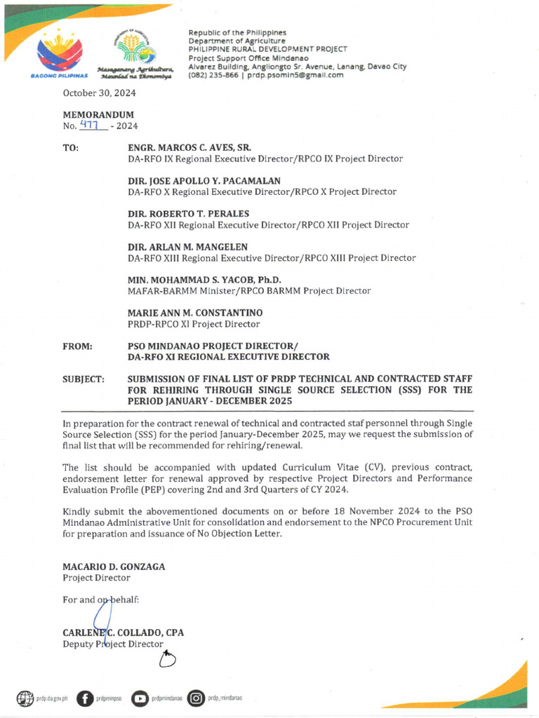 RPCOs - Submission of Final List of PRDP Personnel | PDF