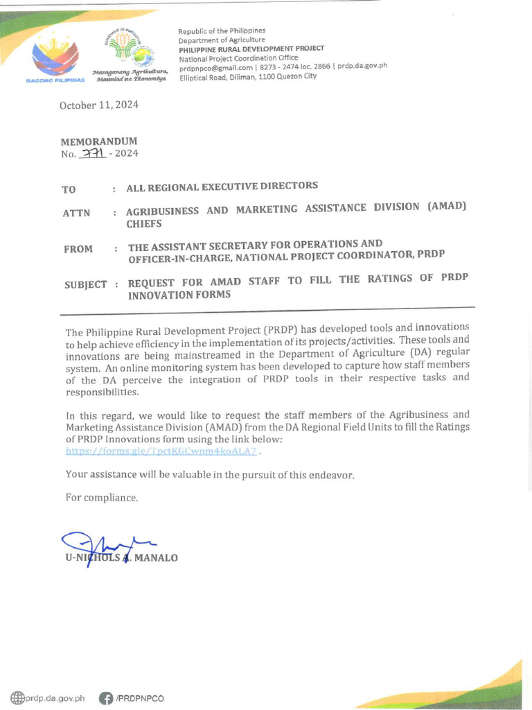 771 - Memo - Regional Executive Directors - Request For AMAD Staff To ...