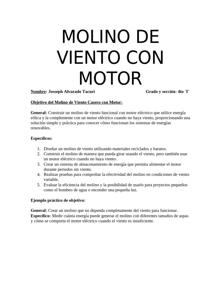 Molino de Viento Casero con Motor | PDF | Motores | Energía eólica