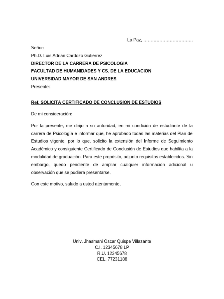 Nova Carta Conclusion de Estudios | PDF