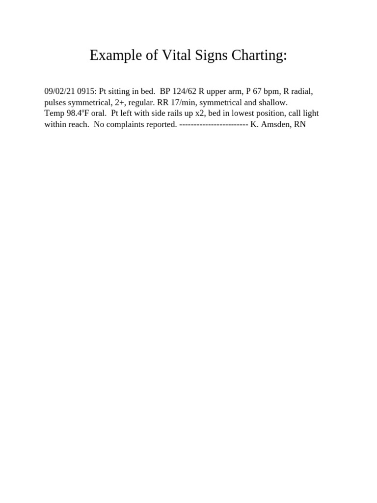 Example of Vital Signs Charting | PDF