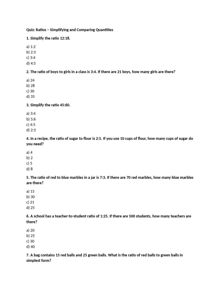 Ratios Quiz | PDF