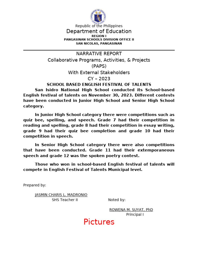 Narrative-Report-Englishn Festival | PDF