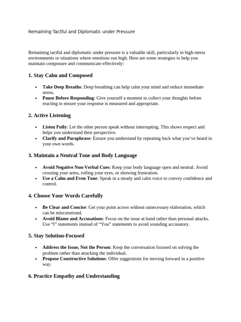Remaining Tactful and Diplomatic Under Pressure | PDF | Body Language ...